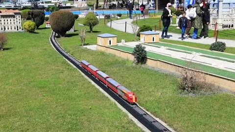 Toy train running at Miniaturk open air ... | Stock Video | Pond5