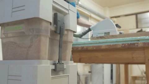 Track-saw dust extraction container carp... | Stock Video | Pond5