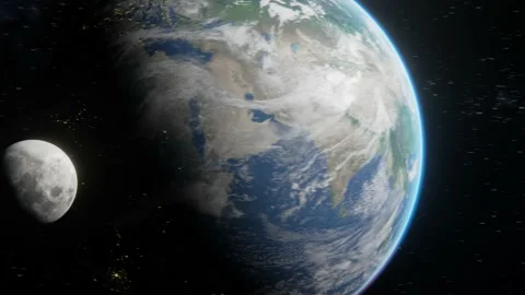 Tracking around shot of the Earth flying... | Stock Video | Pond5