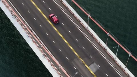 Tracking Car Driving on Suspension Bridg... | Stock Video | Pond5