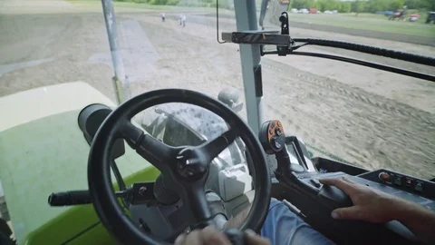 Tractor driving inside view. Tractor cab... | Stock Video | Pond5