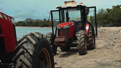 Tractor technic for cleaning the sea bea... | Stock Video | Pond5