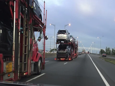 A tractor unit with a car carrier traile... | Stock Video | Pond5