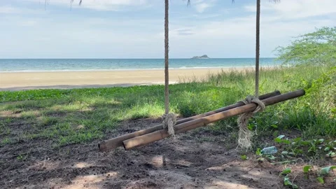 Traditional bamboo swing with rope hangi... | Stock Video | Pond5