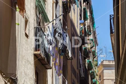 Traditional drying clothes of the local people in the historic famous ...