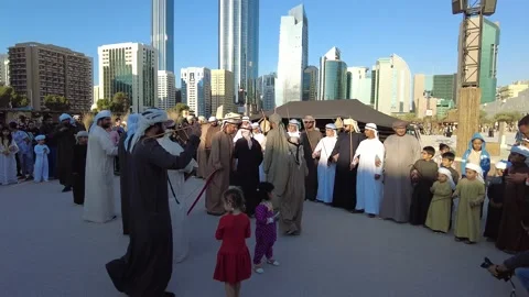 Traditional Emirati male Al Ayalah dance... | Stock Video | Pond5