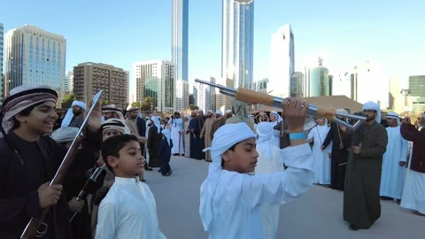 Traditional Emirati male Al Ayalah dance... | Stock Video | Pond5