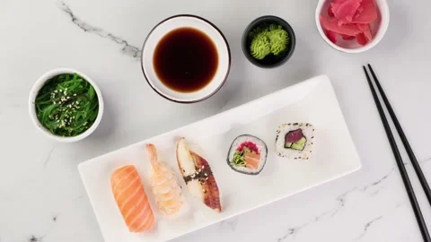 Traditional Japanese food, rotation, top... | Stock Video | Pond5