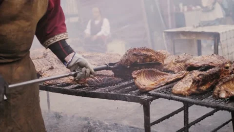 Traditional medieval barbecue ribs, gril... | Stock Video | Pond5