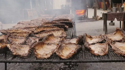 Traditional medieval barbecue ribs, gril... | Stock Video | Pond5
