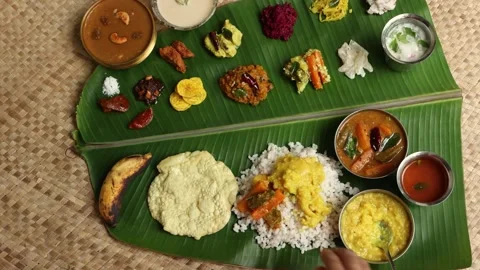 Traditional Onam sadhya rice Sambar, Ras... | Stock Video | Pond5