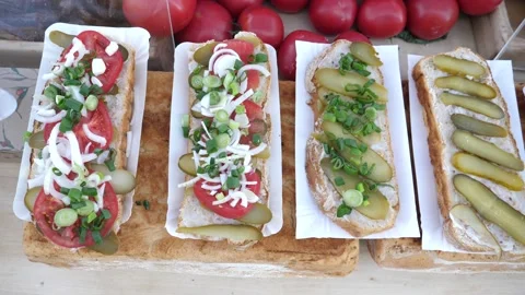 Traditional Polish snack - big slice of ... | Stock Video | Pond5