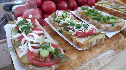 Traditional Polish snack - big slice of ... | Stock Video | Pond5