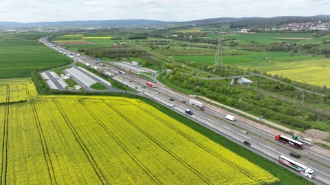 Traffic on a highway - rest area, aerial... | Stock Video | Pond5