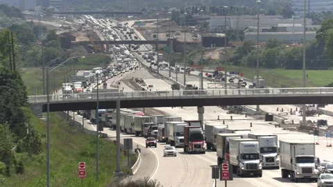 Traffic jam and gridlock of tractor trai... | Stock Video | Pond5