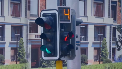Traffic light with digital countdown at ... | Stock Video | Pond5