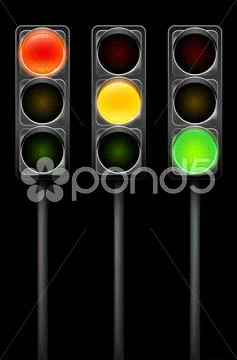Traffic light in three positions on black background ~ Clip Art #58396223