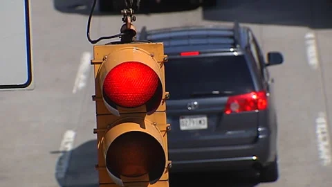 Traffic Light Turning Red 2000s | Stock Video | Pond5