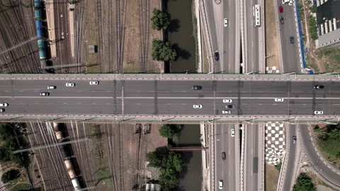 Traffic on overpass over the rail road | Stock Video | Pond5