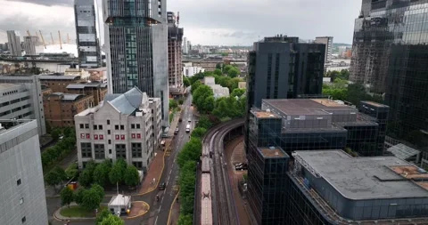 Traffic road and train passes between hi... | Stock Video | Pond5
