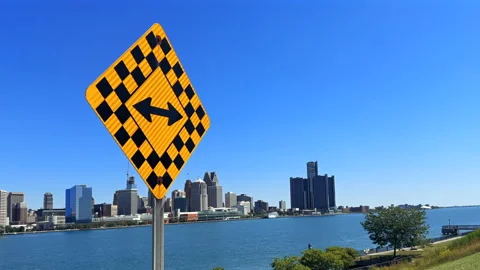 Traffic Sign Detroit River | Stock Video | Pond5