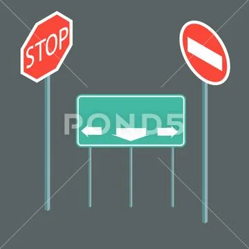 Traffic signs collection. Signs of danger, Mandatory, obligations. Flat ...