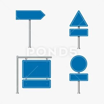 Traffic signs vector. Blue road signs. Blank advertising sign plate ...