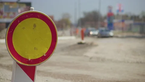 Traffic warning sign "Entry prohibited" ... | Stock Video | Pond5