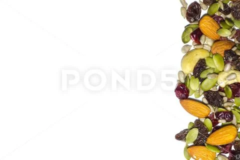 Trail mix on the white background. Trail mix background. Stock Image ...
