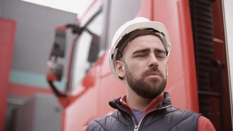 Trailer driver with hard hat and safety ... | Stock Video | Pond5