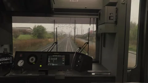 The train cab cockpit with the view of t... | Stock Video | Pond5