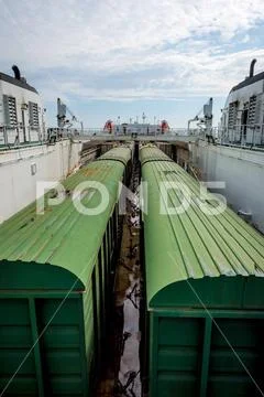 Photograph: Train on the cargo vessel train loaded on the cargo vessel ...