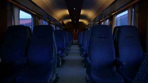 Train with empty seats or bench. Interio... | Stock Video | Pond5