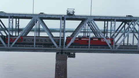 The train goes over the big iron railway... | Stock Video | Pond5