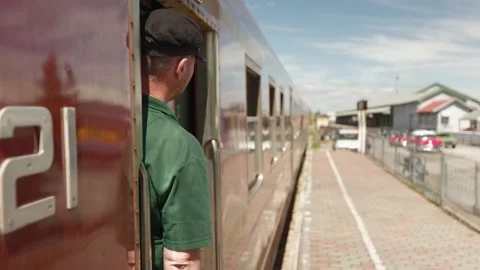Train Guard Staff Worker On A Railcar Ba... | Stock Video | Pond5