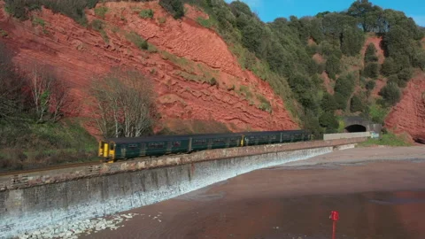 Train rail Devon coast line aerial from ... | Stock Video | Pond5