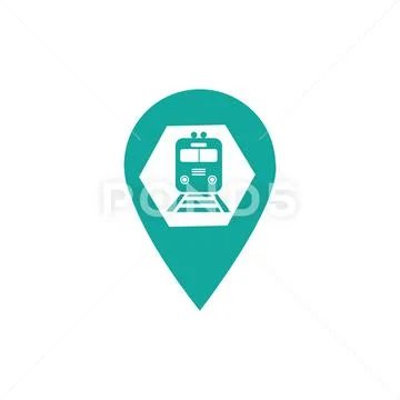 Train station map pin icon. Train station map point symbol. Flat design ...