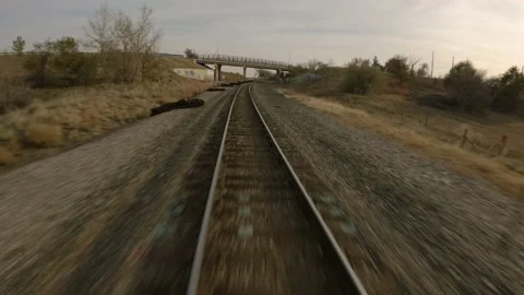 Train Track Fly Over Under Bridge | Stock Video | Pond5