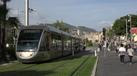 Tram leaves station in Nice, France | Stock Video | Pond5