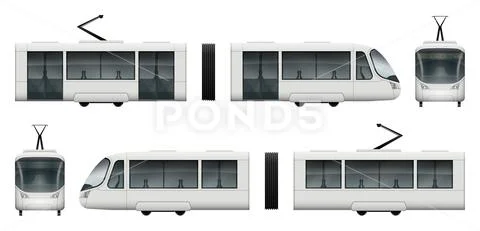 Tram train side and front view realistic vector illustration: Graphic ...