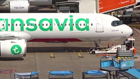 transavia airbus a321neo parked gate air... | Stock Video | Pond5