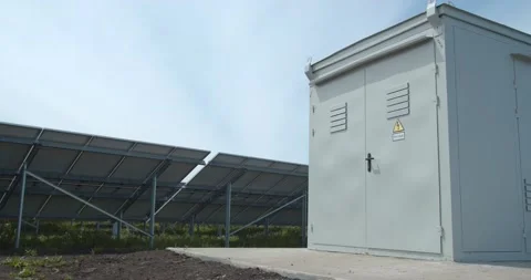 Transformer with big modern solar panels... | Stock Video | Pond5