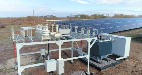 Transformer at a solar power station. Tr... | Stock Video | Pond5