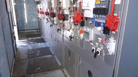 Transformer substation. Equipment inside... | Stock Video | Pond5