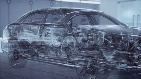 transparent car with engine in laborator... | Stock Video | Pond5