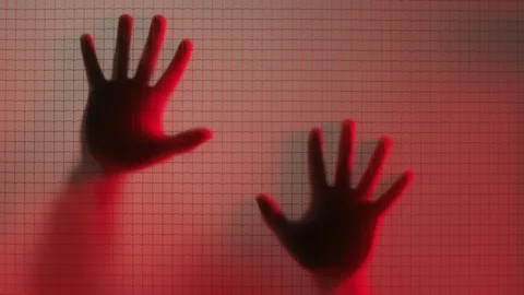 trapped person hands sliding on window t... | Stock Video | Pond5