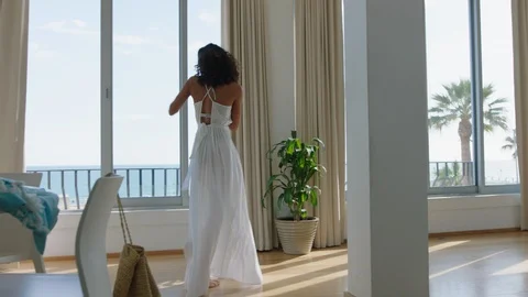 travel woman dancing in hotel room havin... | Stock Video | Pond5