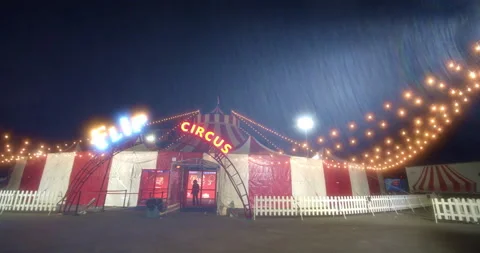 Traveling Circus Exterior Tent Lit Up at... | Stock Video | Pond5