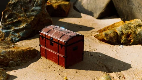 treasure chest in sand dunes on a beach | Stock Video | Pond5