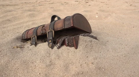 Treasure chest in sand | Stock Video | Pond5